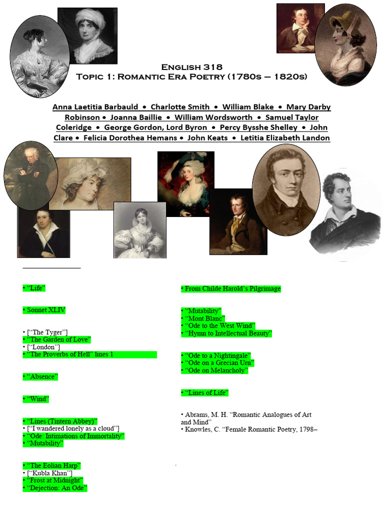 POETRY English 318 Notes | PDF | Samuel Taylor Coleridge | Romanticism