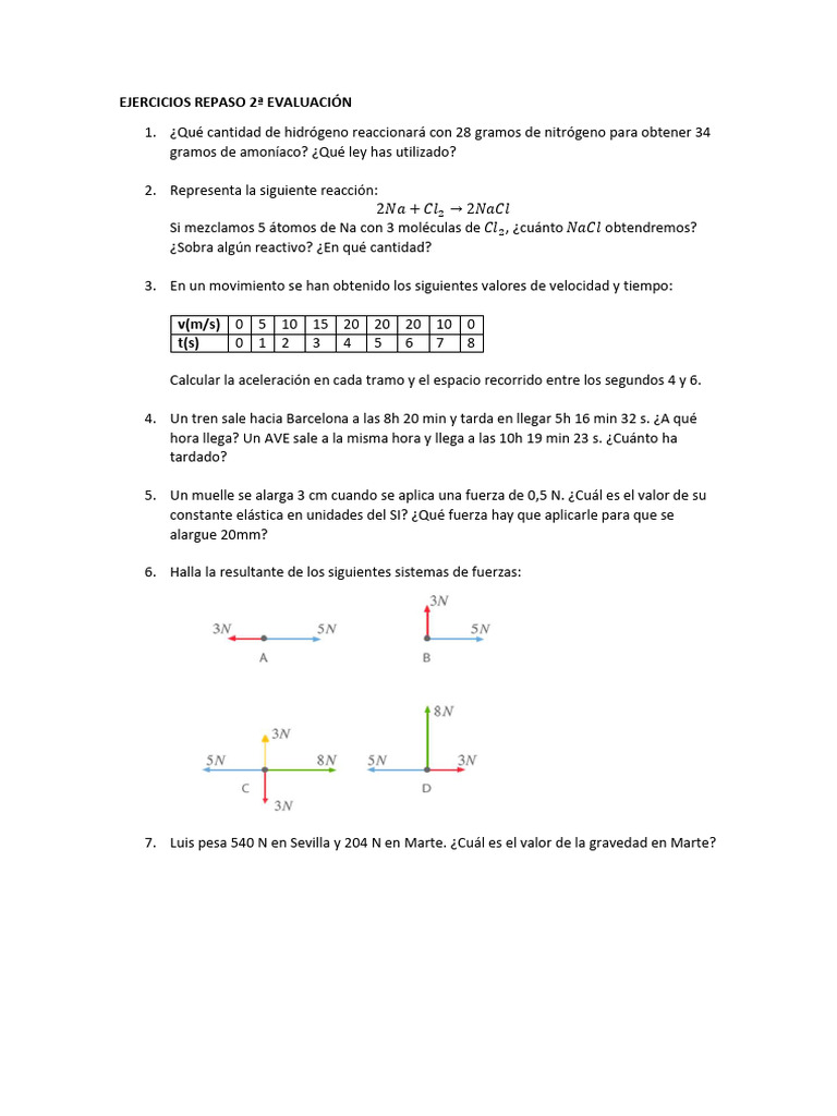 Alba Alonso - EJERCICIOS REPASO F y Q 2 EVALUACIÓN | PDF