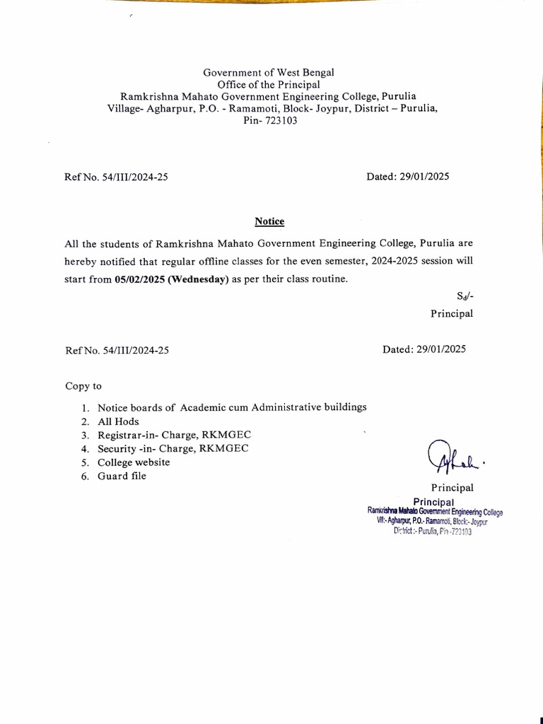 1738341828134even Semester Class Starting Notice of 2024-25 Session | PDF