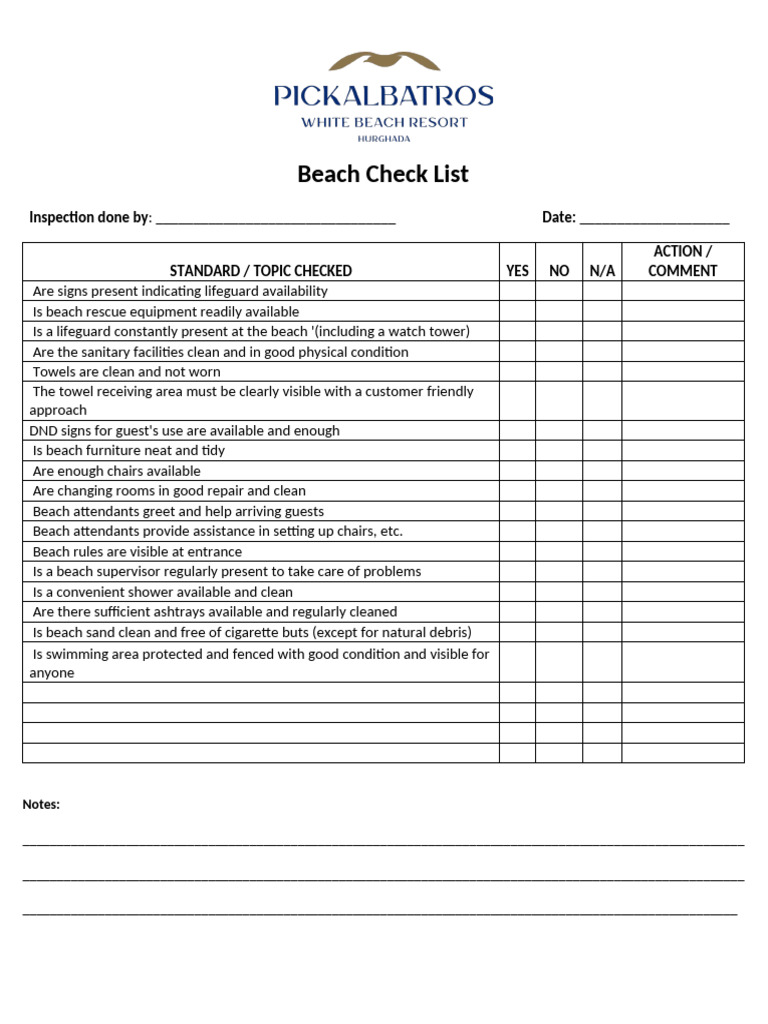 Beach Inspection Checklist | PDF