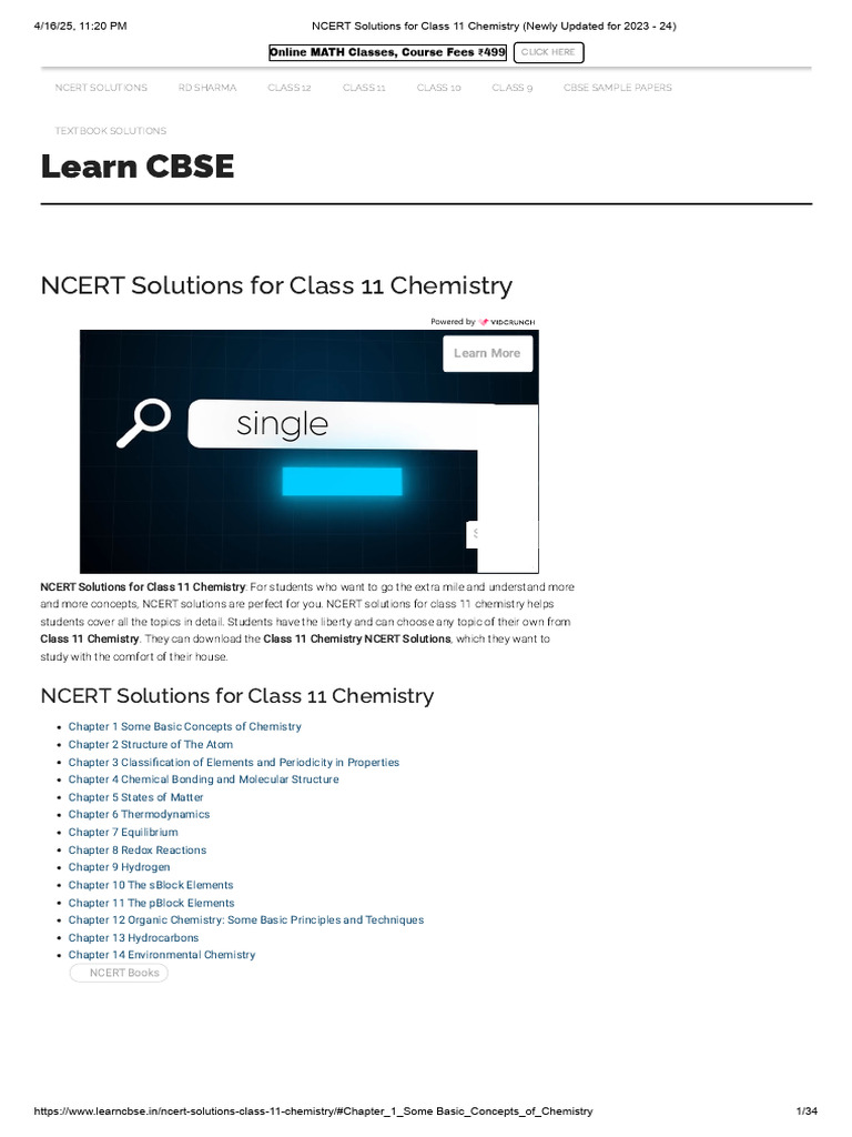 NCERT Class 11 Chemistry Solutions | PDF | Chemical Bond | Acid