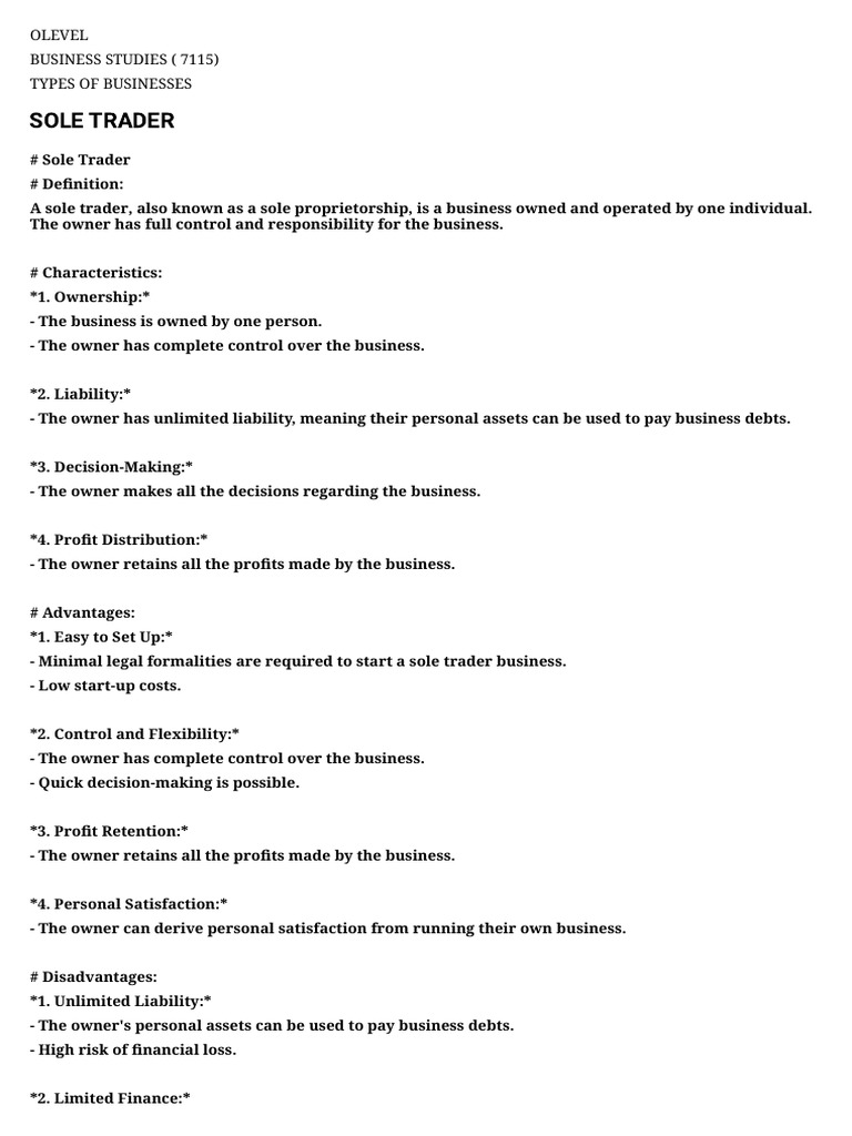 Types of Business (Sole Trader) | PDF | Sole Proprietorship | Business