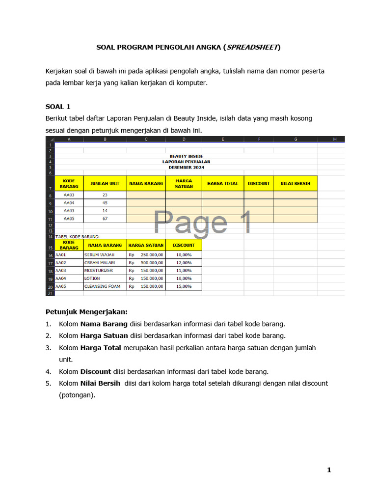 Soal Latihan Spreadsheet | PDF