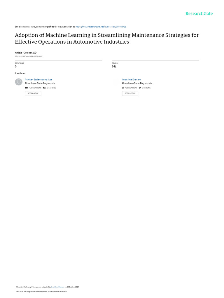 Adoption of Machine Learning in Streamlining Maintenance Strategies for ...