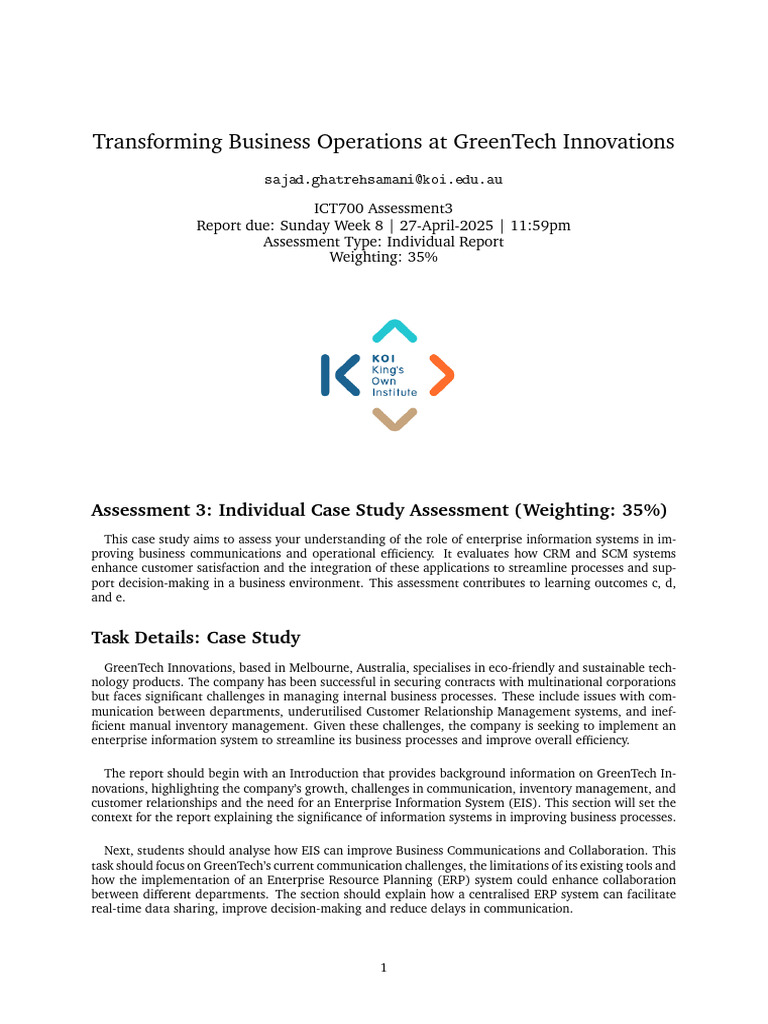 ICT700 Assessment3 T1025 | PDF | Supply Chain Management | Customer ...