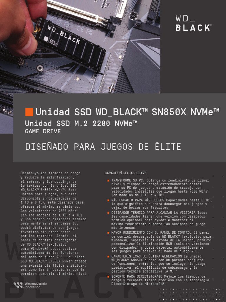 Data Sheet WD Black Sn850x Nvme SSD | PDF | Unidad de estado sólido ...