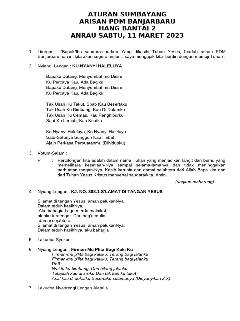 Liturgi Sambayang PDM Bantai 2 | PDF