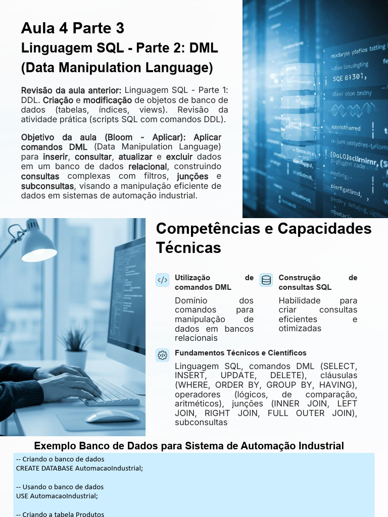 Aula 4 Parte 3 - Linguagem SQL - Parte 2 DML | PDF | SQL | Dados de computador