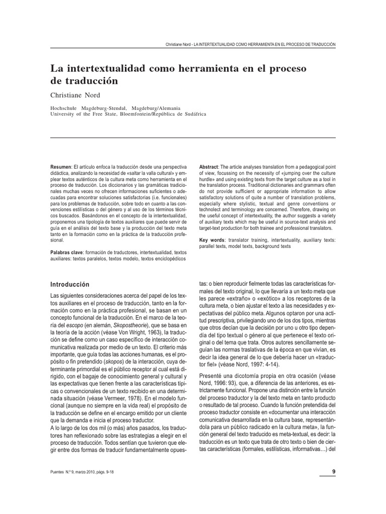 Christiane-Nord_intertextualidad | PDF | Traducciones | Lingüística