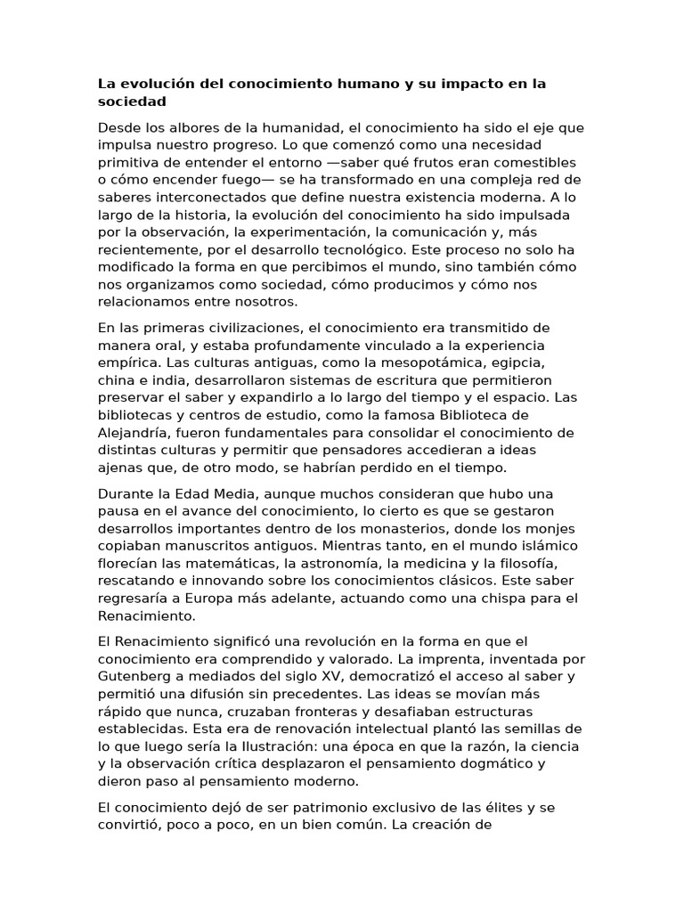 Evolución del conocimiento humano | PDF | Conocimiento | Aprendizaje
