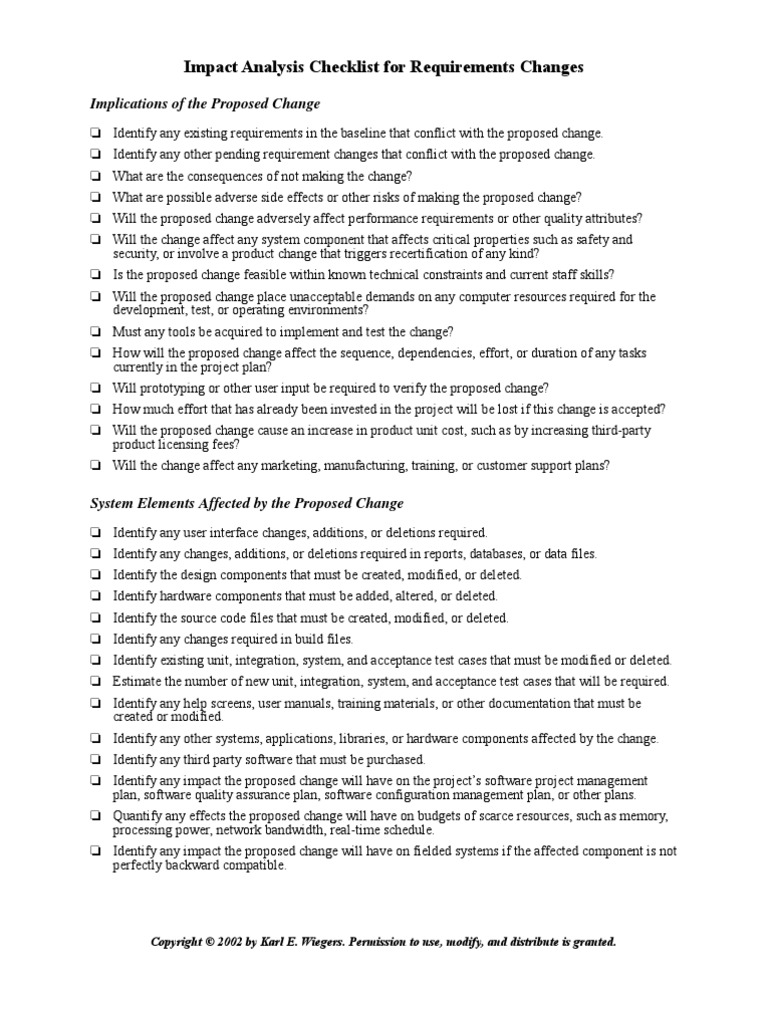 Impact Analysis Checklist For Requirements Changes | PDF | Source Code ...