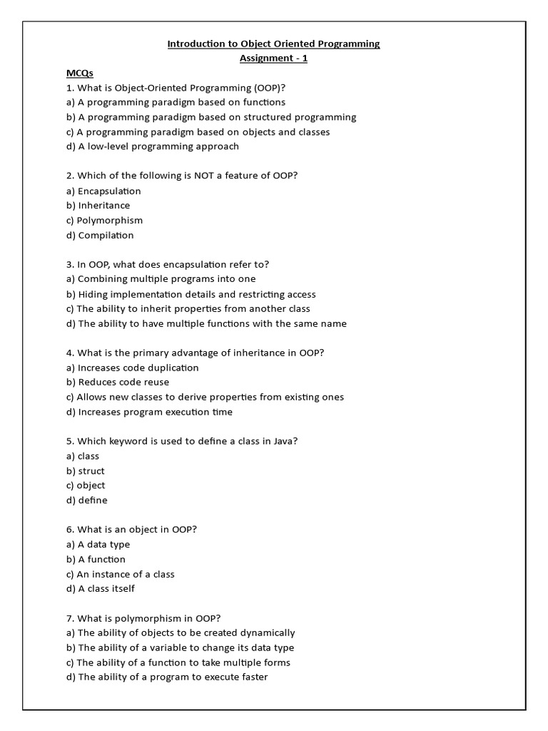 Introduction To Object Oriented Programming Assignment 1 Pdf Object Oriented Programming