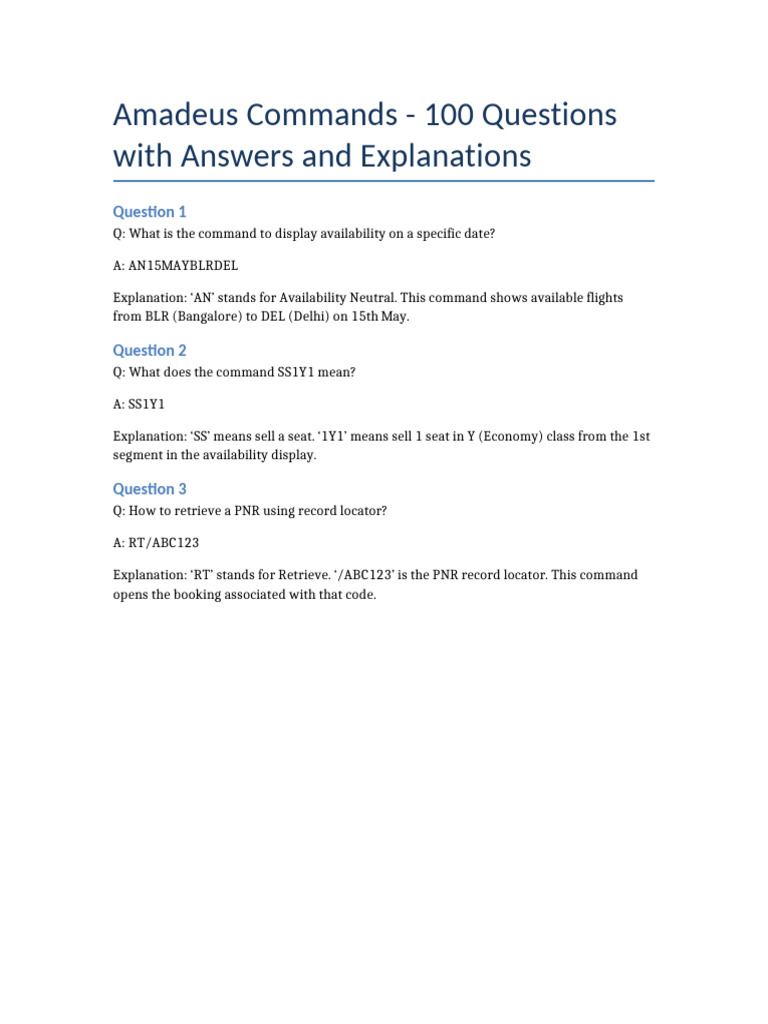 Amadeus Commands: Key Q&A Guide | PDF