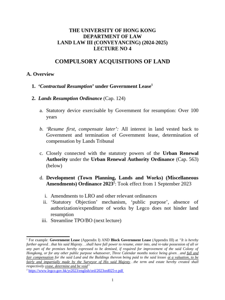 Lecture 4 (Compulsory Acquisition of Land) | PDF | Eminent Domain | Lease