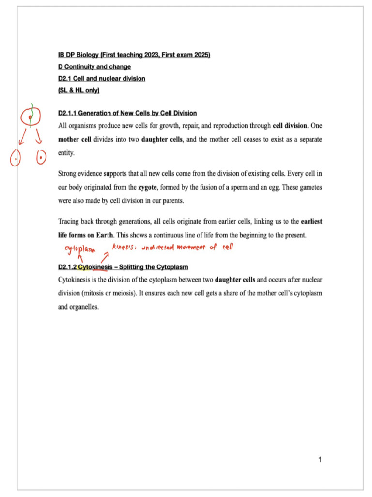 D2.1 Cell and Nuclear Division (Part 1) | PDF