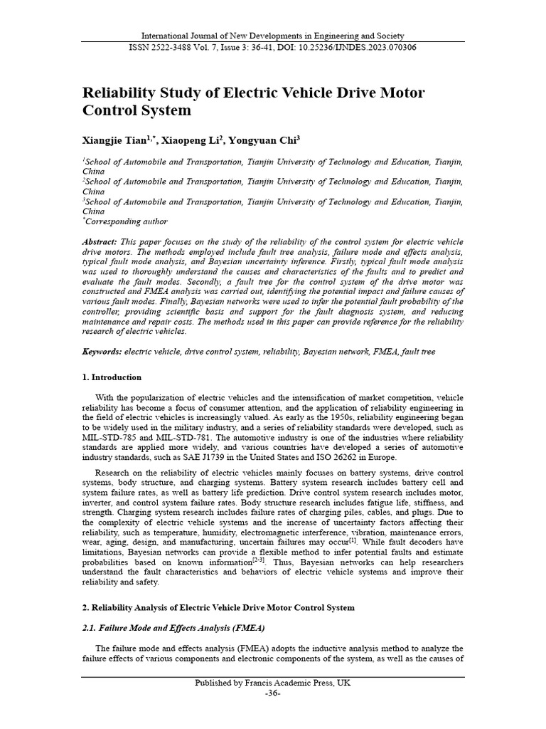 Reliability Study of Electric Vehicle Drive Motor Control System | PDF | Bayesian Network ...