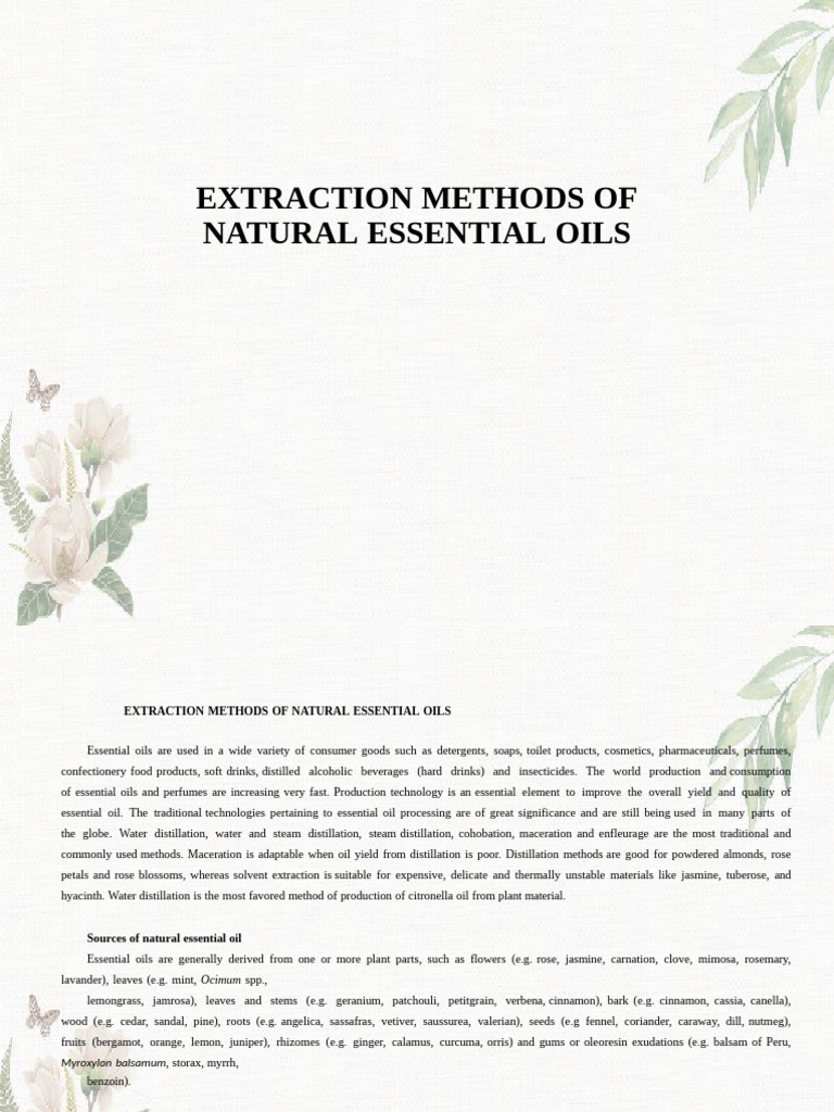 Essential Oil Extraction Methods Explained | PDF | Distillation | Water