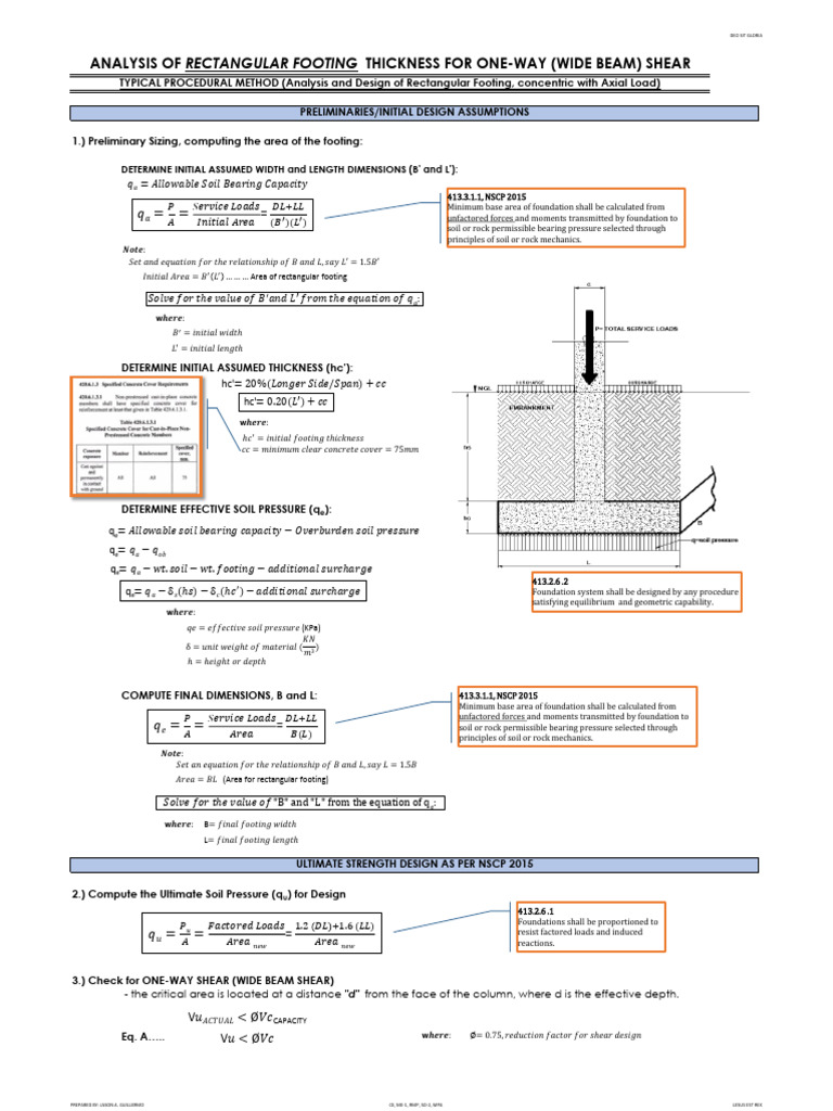 RECTANGULAR FTG ONE WAY SHEAR Typical Procedures | PDF | Beam ...