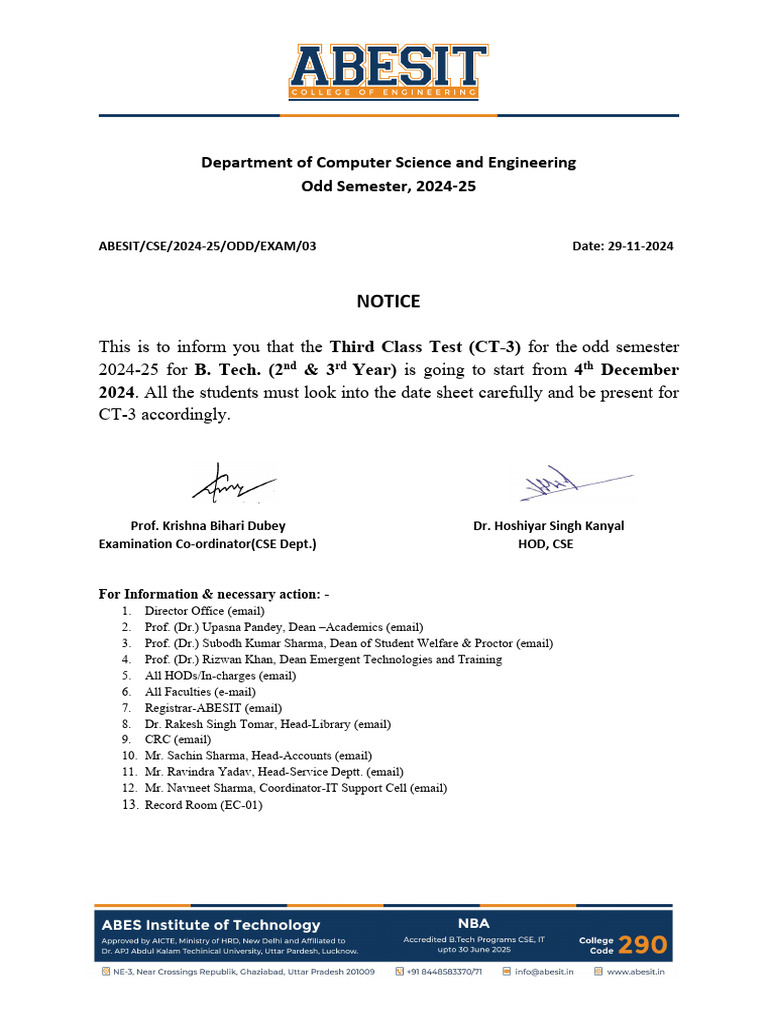 Notice-Schedule CT-3 2CSE-3CSE ODD 2024-25 | PDF