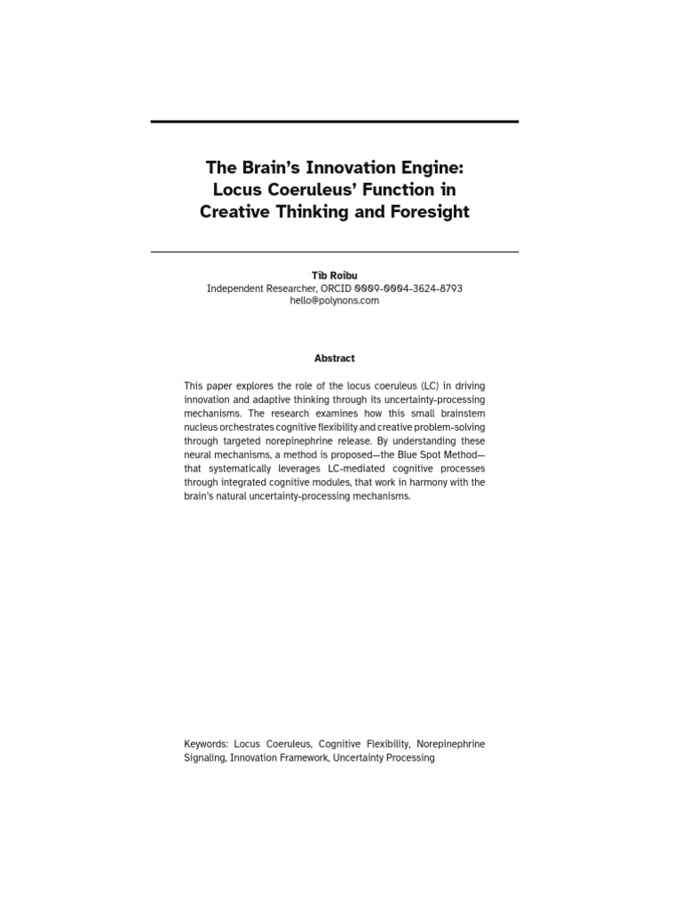 The Brains Innovation Engine Locus Coeruleus Function in Creative Thinking and Foresight - Tib ...