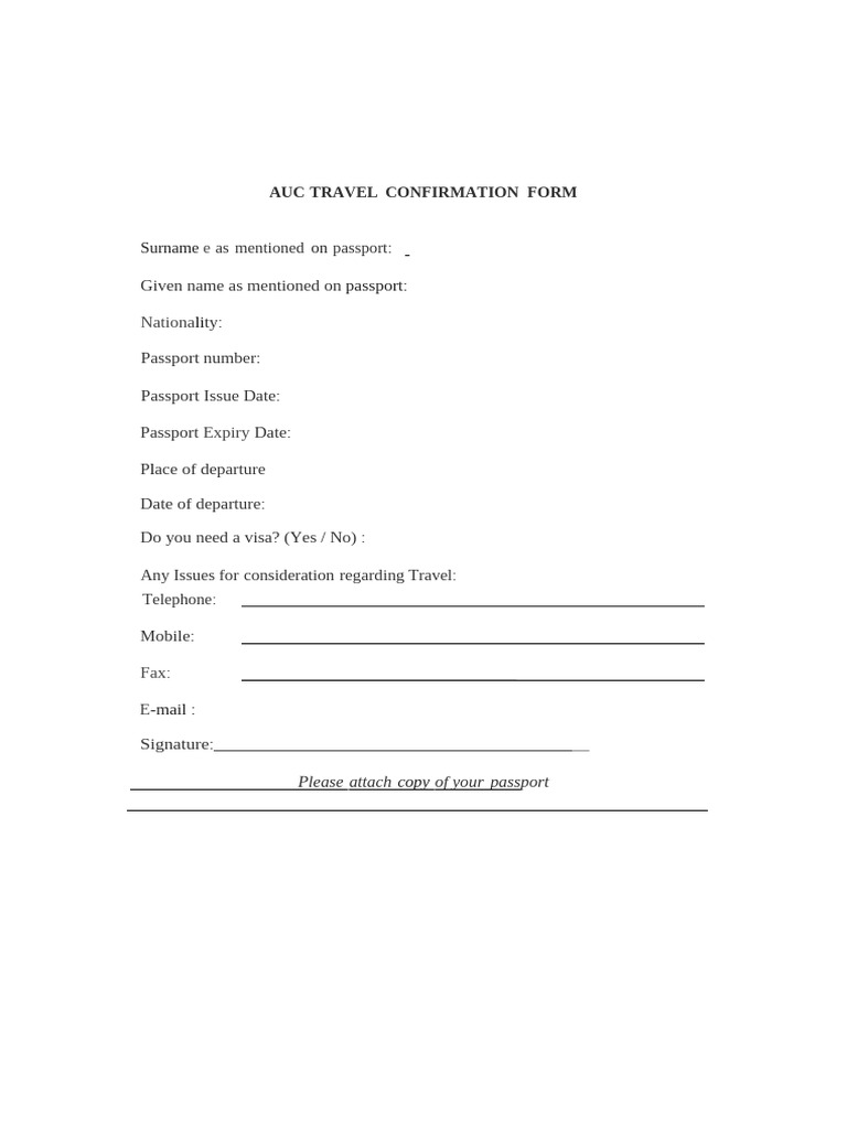 AUC Travel Confirmation Form | PDF
