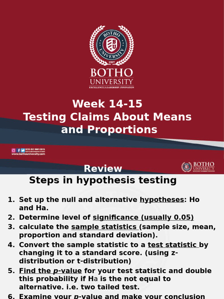 Hypothesis Testing for Means & Proportions | PDF | P Value ...