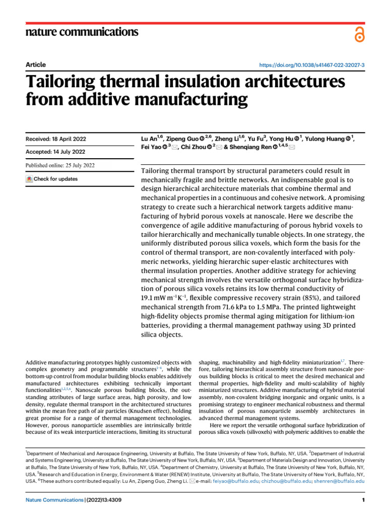 Tailoring Thermal Insulation Architectures From Additive Manufacturing | PDF | Deformation ...