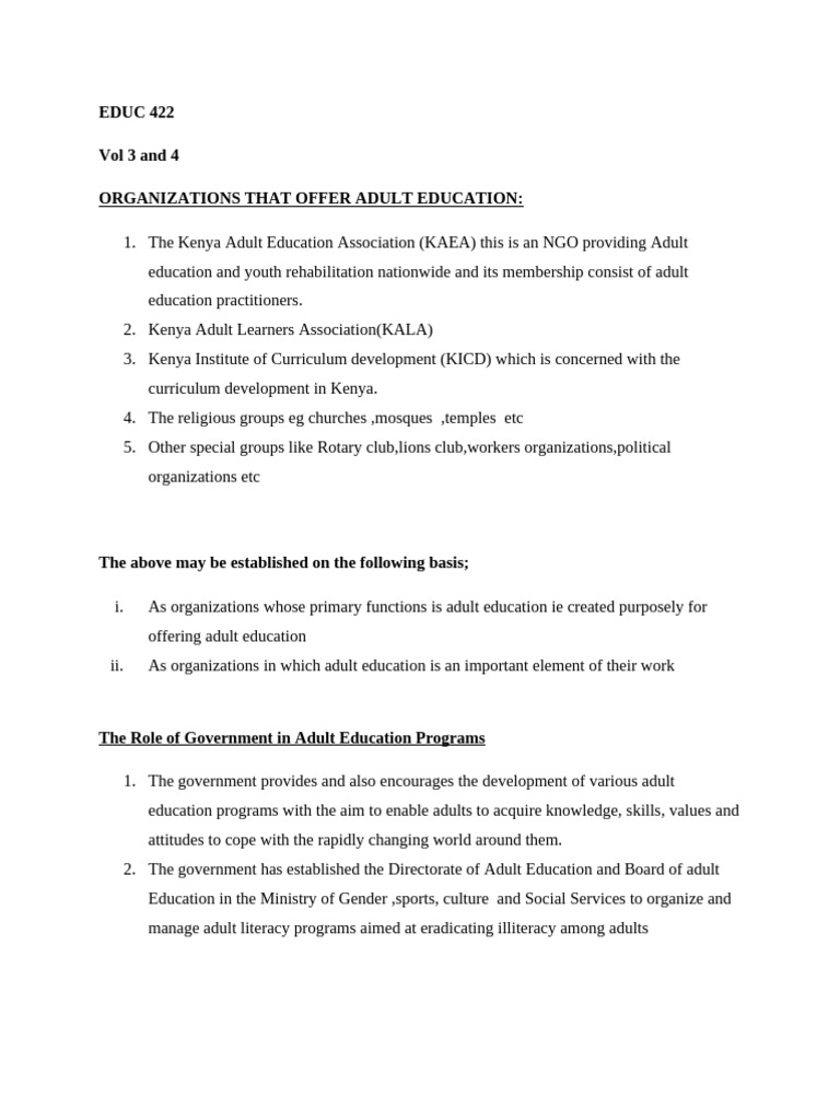 Educ 422 VOL 3 and 4 Notes | PDF | Adult Education | Socialism