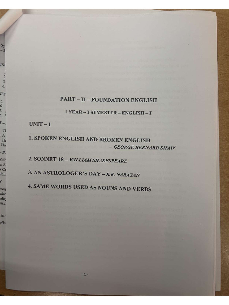 English Semester-1 Unit - 1 | PDF
