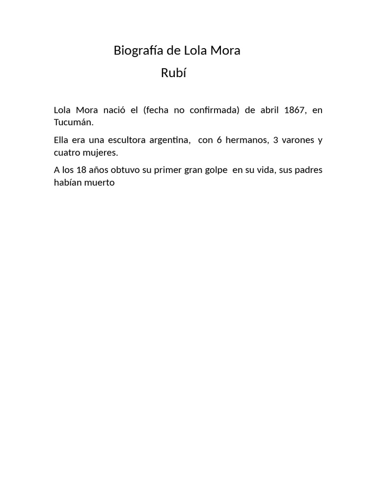 Biografía de Lola Mora Rubi | PDF