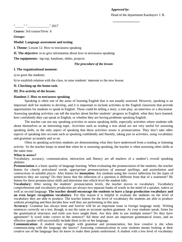 Assessing Speaking Skills in English | PDF | Fluency | Vocabulary