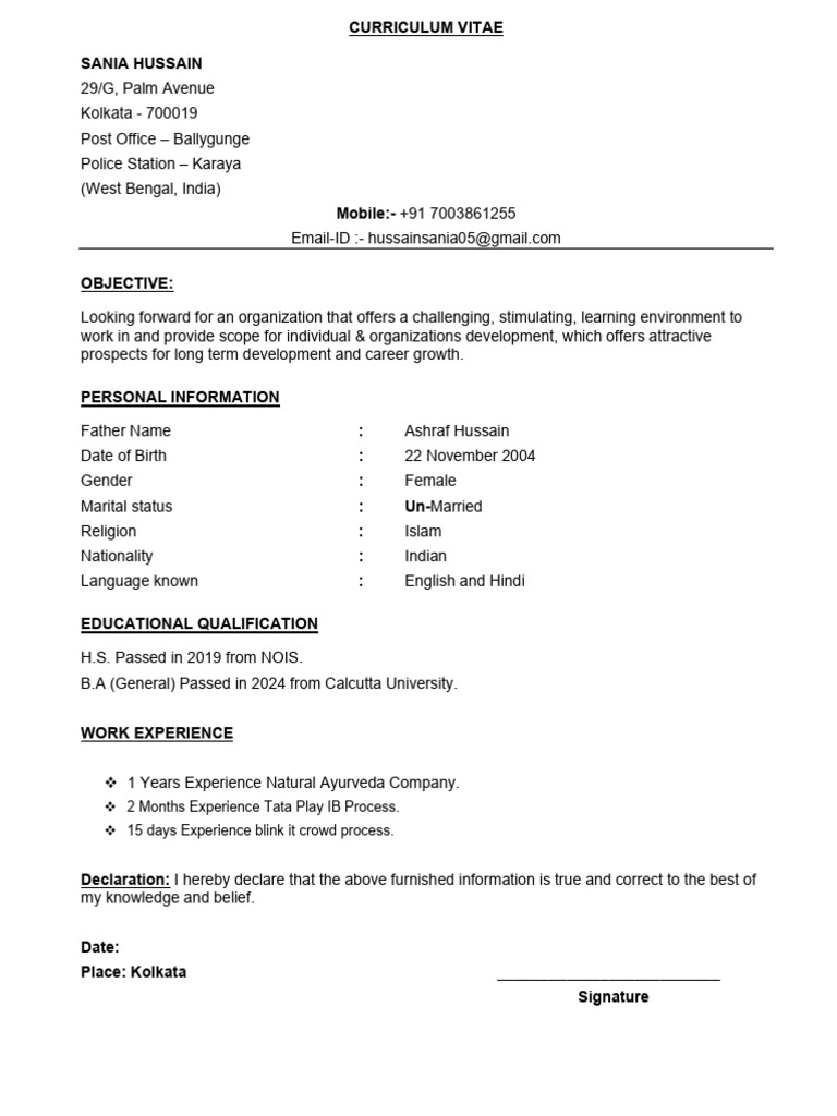 Sania Hussain's CV Overview | PDF