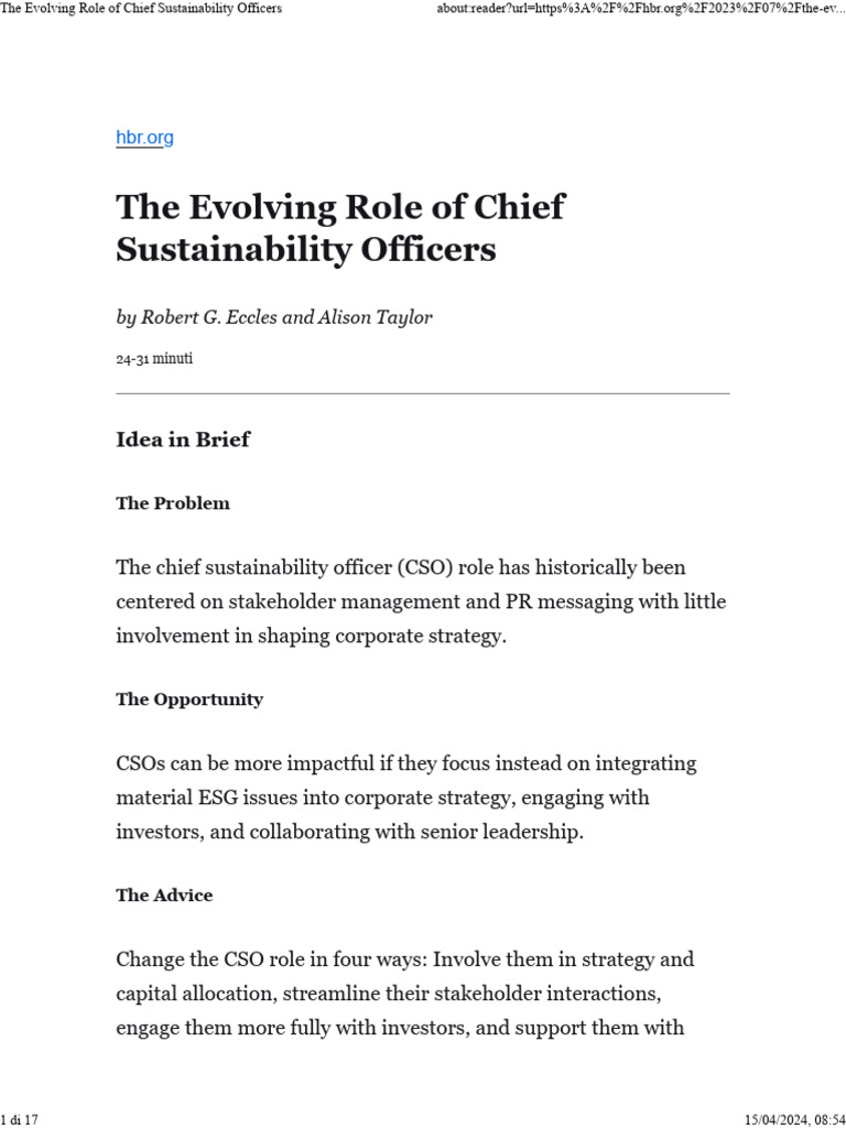 The Evolving Role of Chief Sustainability Officers | PDF | Corporate ...