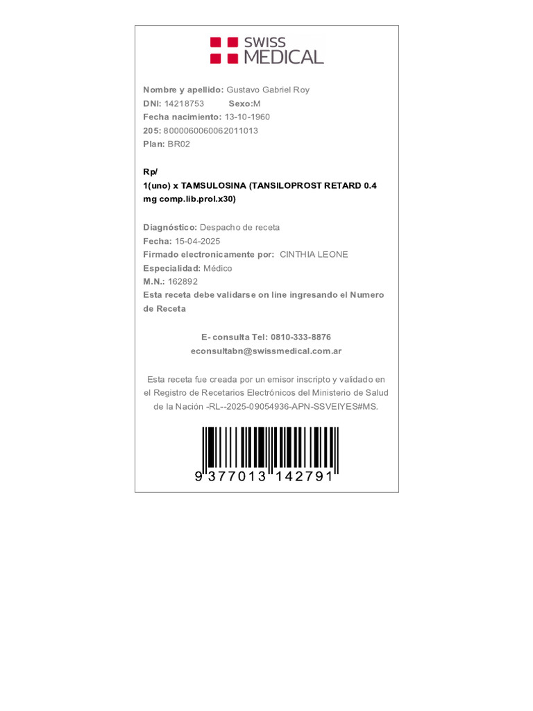 Receta Digital Tansiloprost | PDF