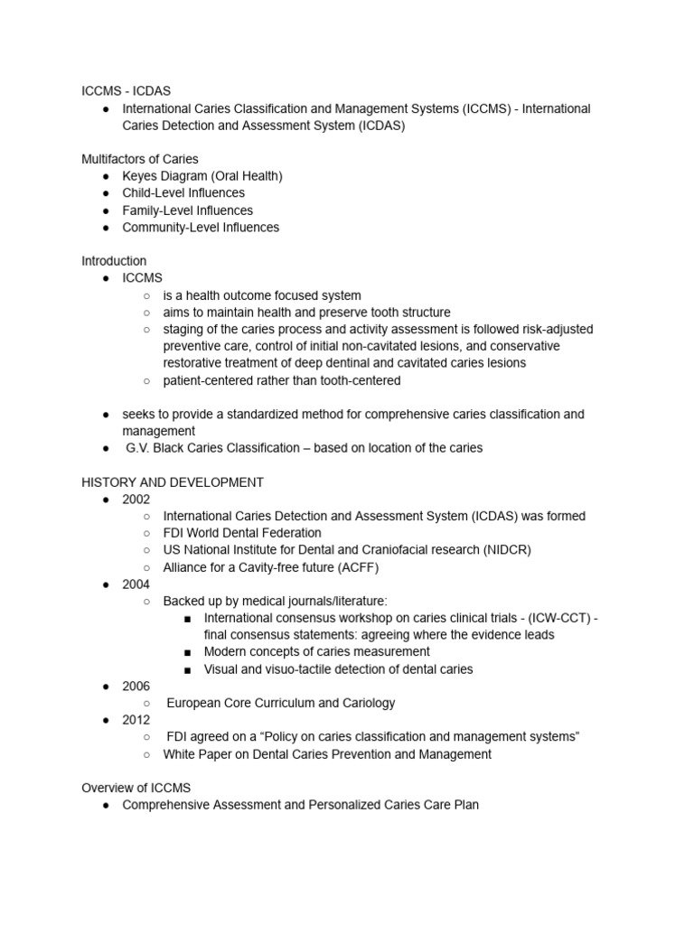 Cariology: ICCMS - ICDAS | PDF | Human Tooth | Tooth Enamel