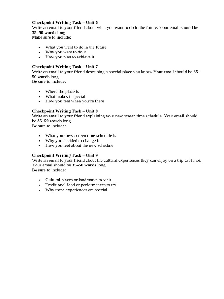 Checkpoint Writing Task Revision Homework. | PDF