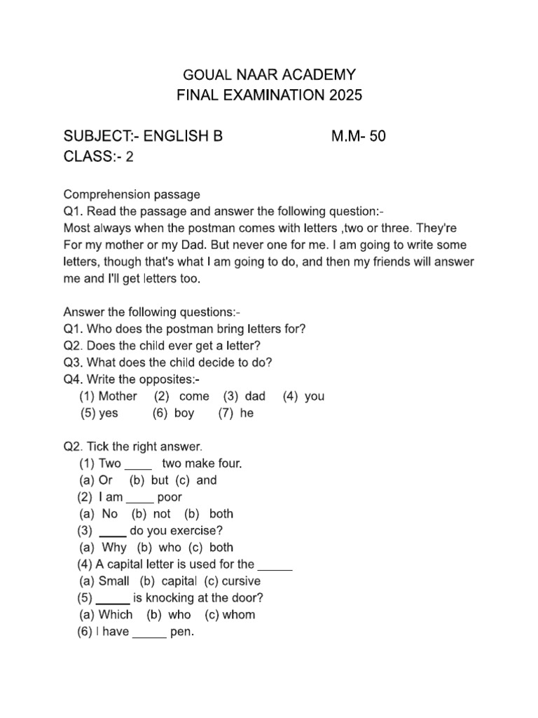 Class 2 English B Final | PDF