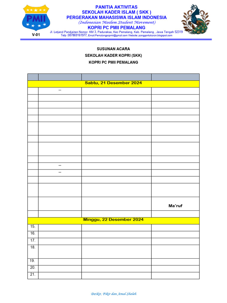 RUNDOWN ACARA SKK 2024 | PDF