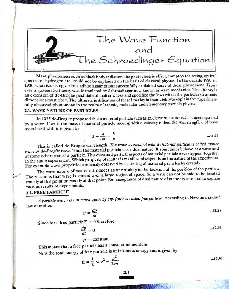 Quantum Mechanics The Wave Function And The Schroedinger Equation Pdf