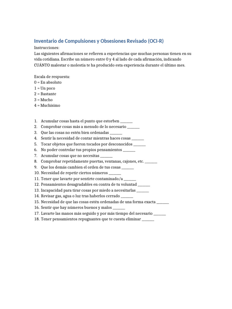 TEST OCI-R Formulario ONLINE | PDF