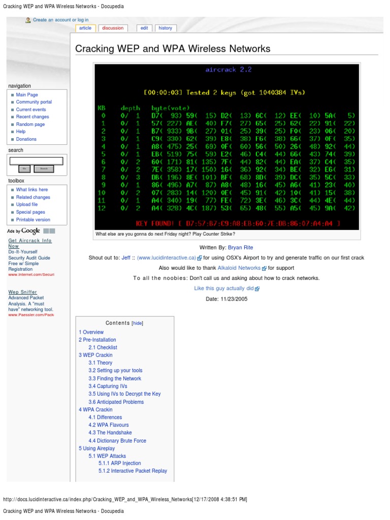 Cracking Wep And Wpa Wireless Networks Docupedia Pdf Network Protocols Computer Architecture