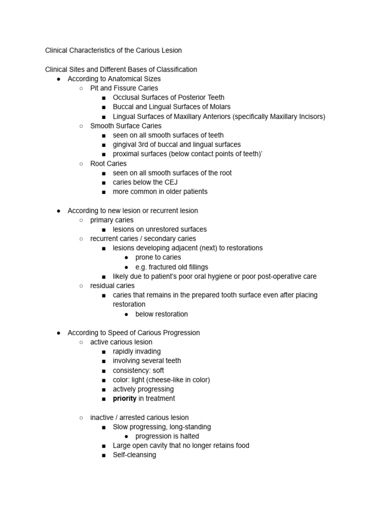 Cariology: Clinical Characteristics of The Carious Lesion | PDF | Tooth ...