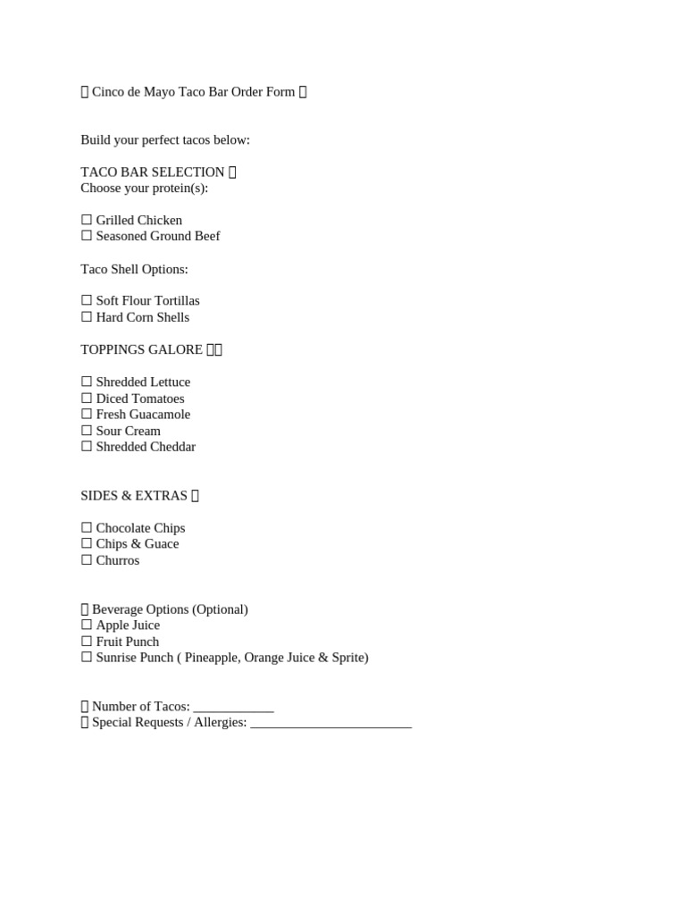 ? Cinco de Mayo Taco Bar Order Form ? | PDF