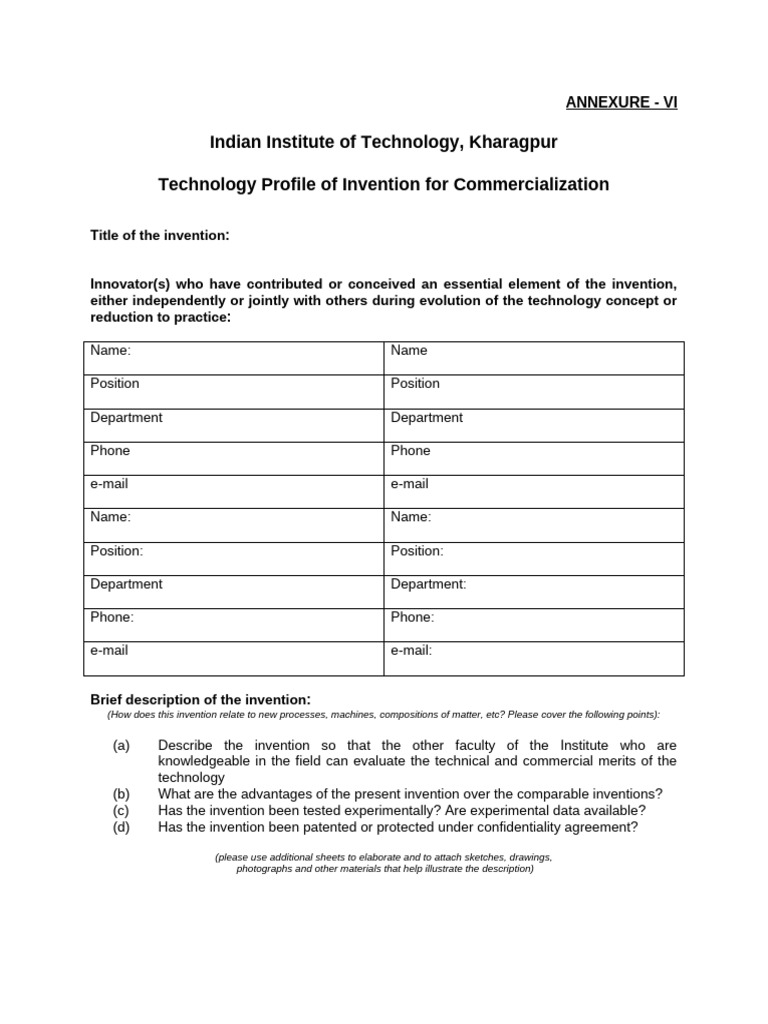 Annexure - VI Technology Profile For Patent & Copyrights | PDF ...