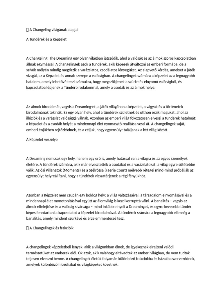 Changeling - RPG Ismertető | PDF