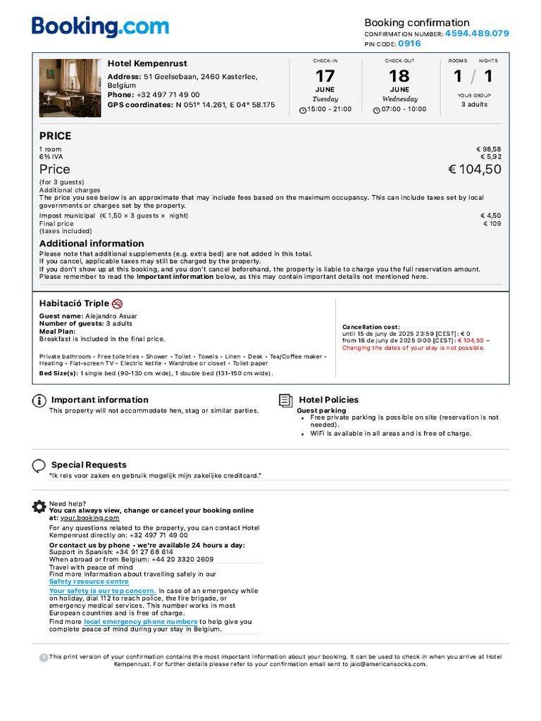Hotel Kempenrust Booking Confirmation | PDF