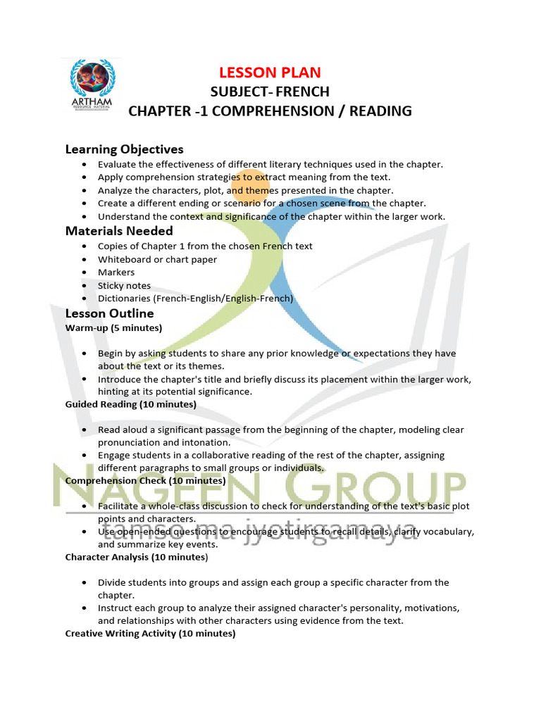 Class 11 LESSON PLAN French Chap 1 | PDF | Reading Comprehension ...