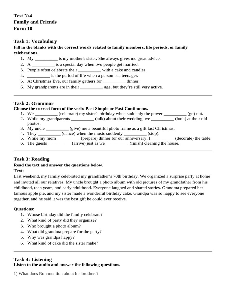 Test Family Life 10 | PDF