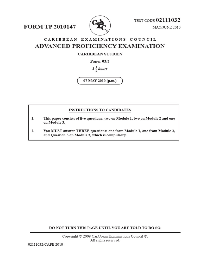 CAPE Caribbean Studies 2010 P032 | PDF | Caribbean