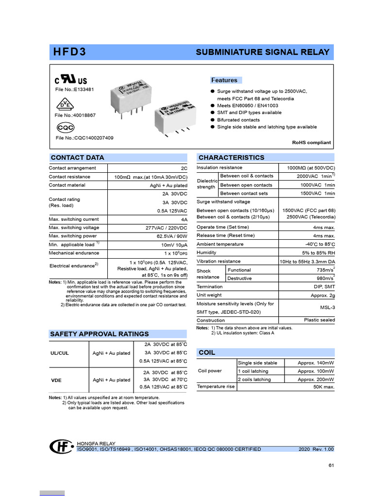 Single Side Stable Relay Specifications | PDF | Relay | Electromagnetism